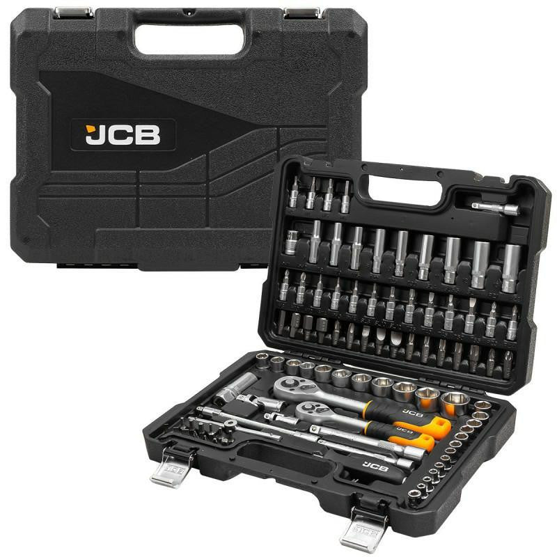 JCB 94 Piece 1/4'' and 3/8'' Socket and Bit Set, Chrome Vanadium Steel ...